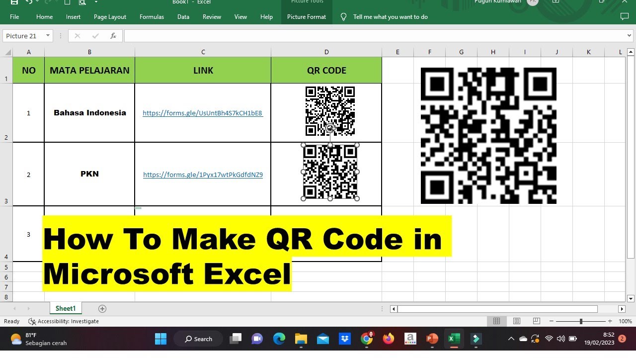 Cara Mudah Membuat Qr Code Di Excel Youtube