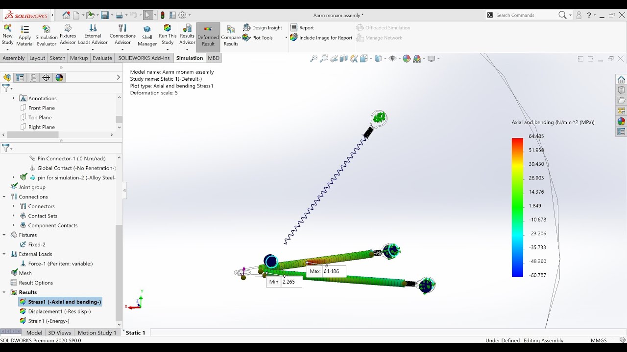 Vehicle Fea 2 A Arm At Solidworks Simulation Youtube