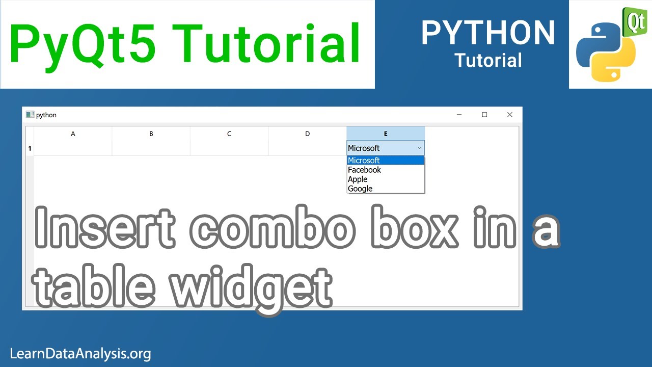 How To Insert A Combo Box To A Table Widget Pyqt5 Tutorial Youtube
