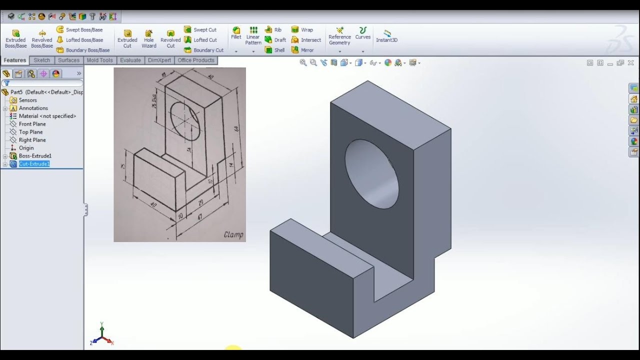 Solidworks Basic Part Design Tutorial For Beginners 5 Youtube
