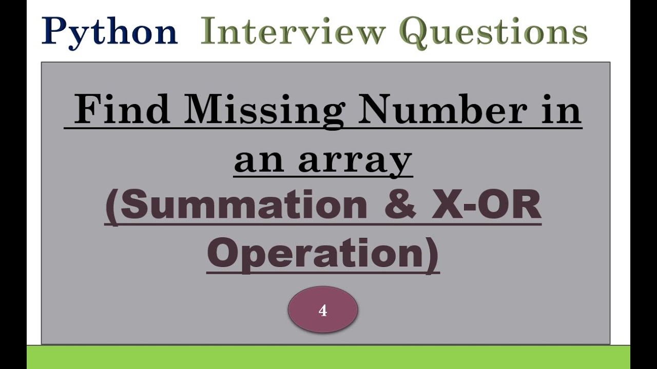 Find Missing Number In An Array In Python Youtube