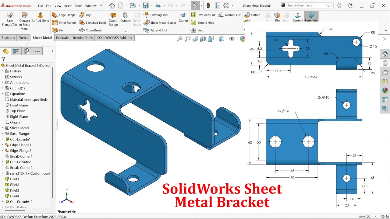Sheet Metal Bracket In Solidworks Youtube