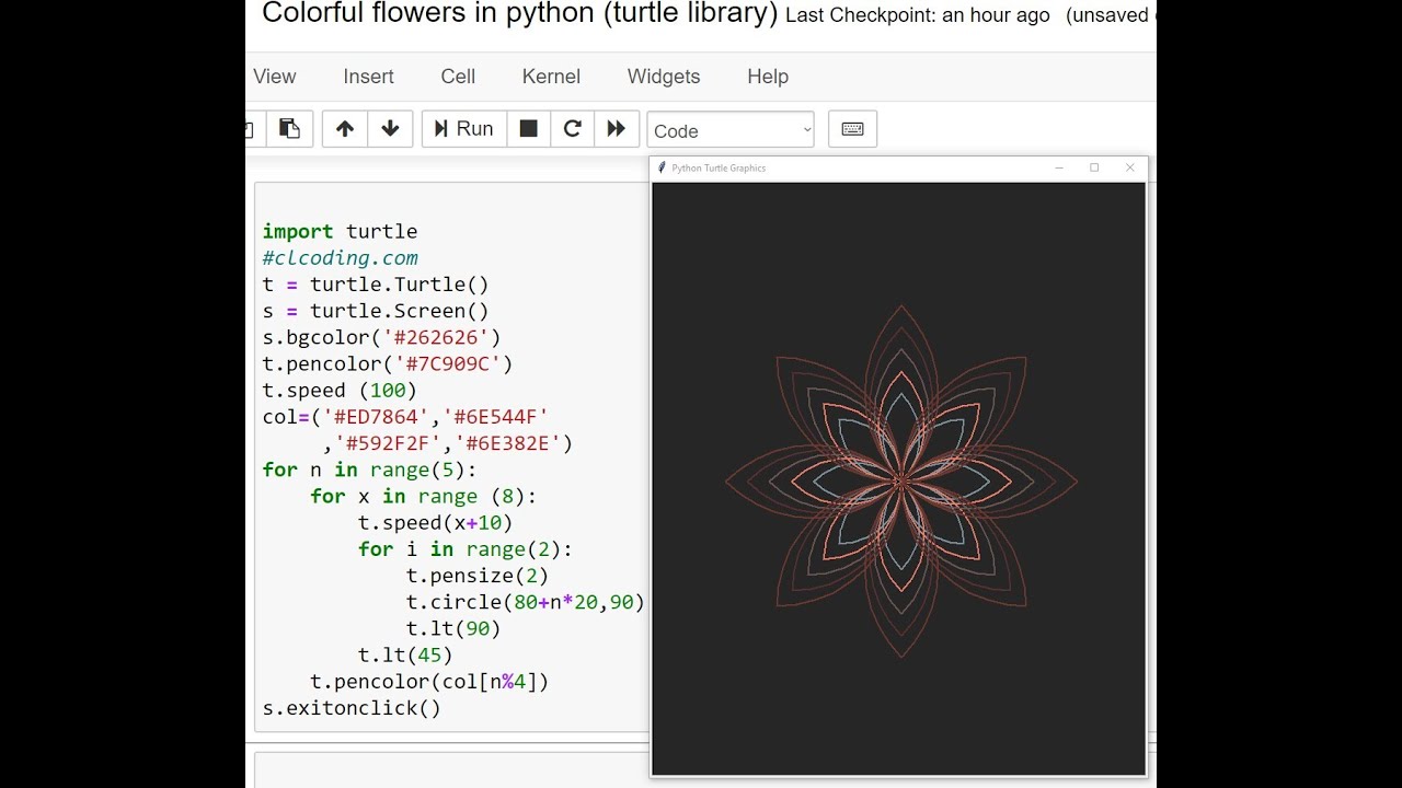 Colorful Flowers In Python Turtle Library Youtube