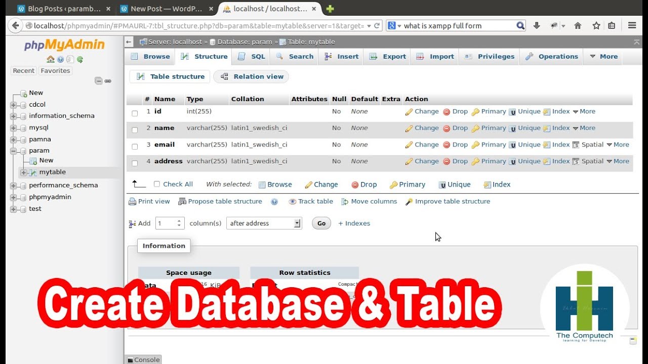 Hindi Php Mysql Tutorial Create A Database And Table In Phpmyadmin
