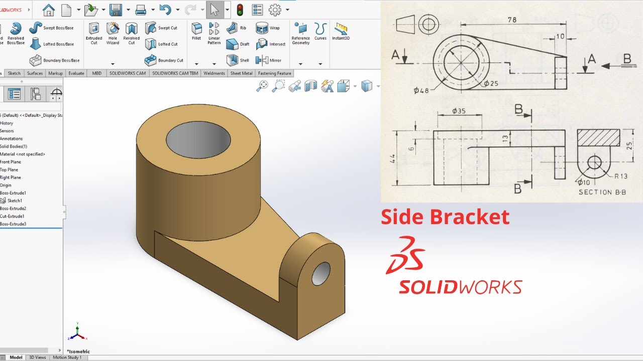 Cara Membuat Side Bracket Di Solidworks Solidworks Tutorial Youtube