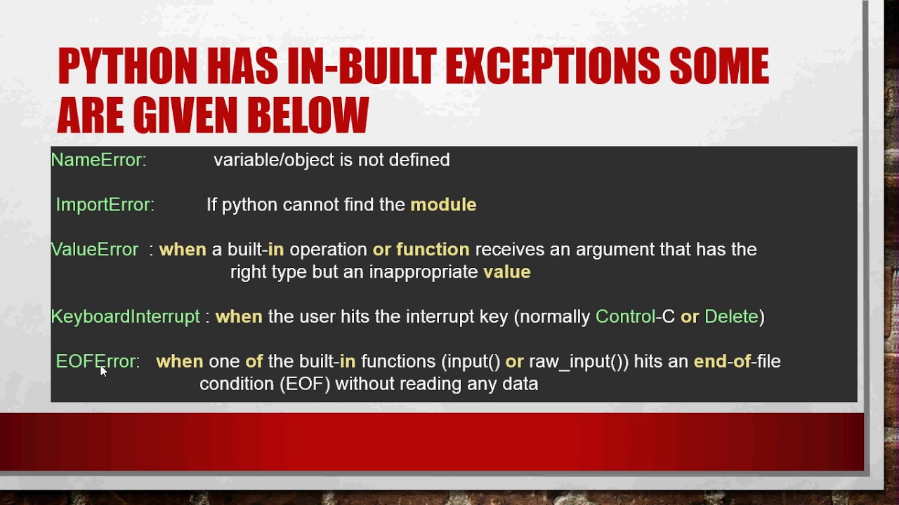 Exception Handling In Python Youtube