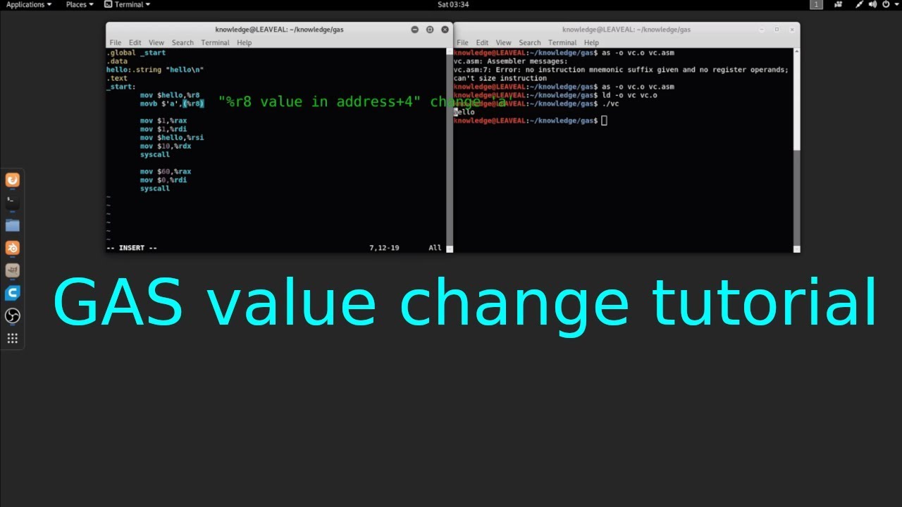 Gas X64 Gnu Assembler Variable Value Change Tutorial In Linux Youtube