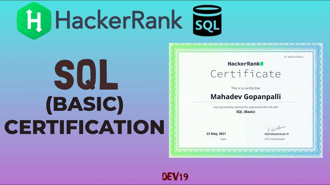 Sql Basic Certification Hackerrank Certifications Youtube