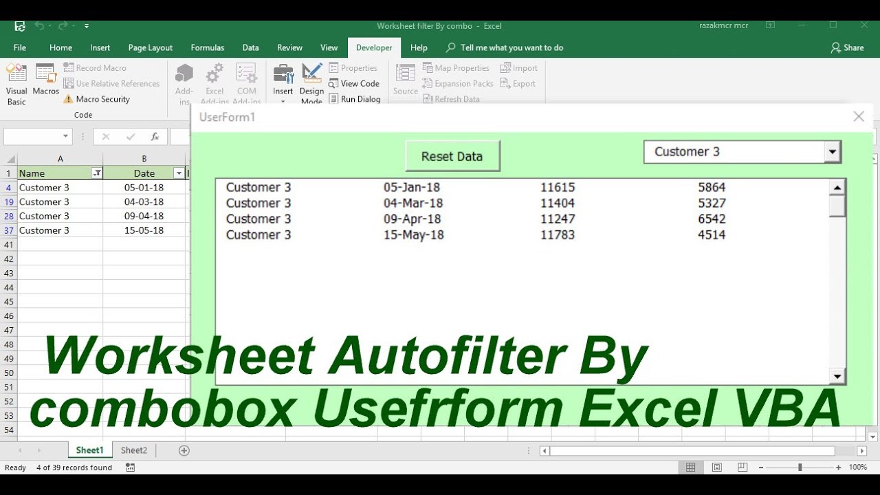 Worksheets Autofilter By Combobox Userform Excel Vba Youtube