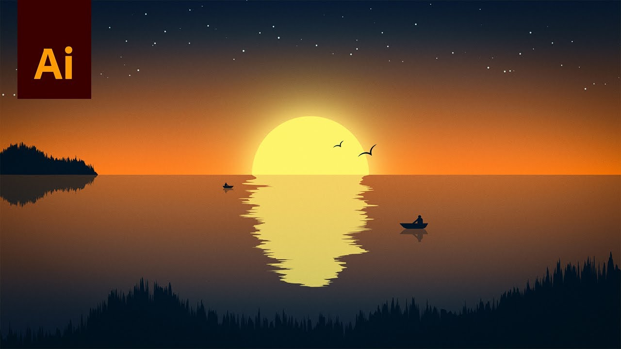 Sunset Scene Illustration In Adobe Illustrator Beginner Level ह द