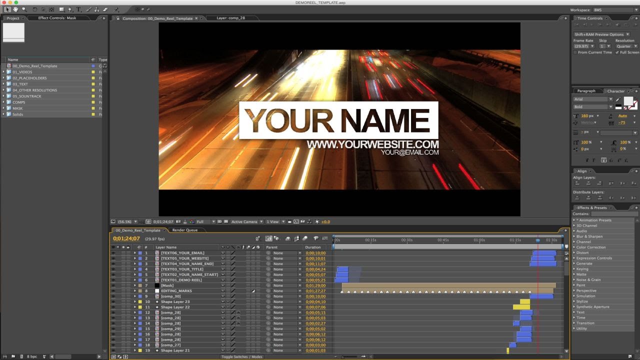 Demo Reel After Effects Template Tutorial Youtube