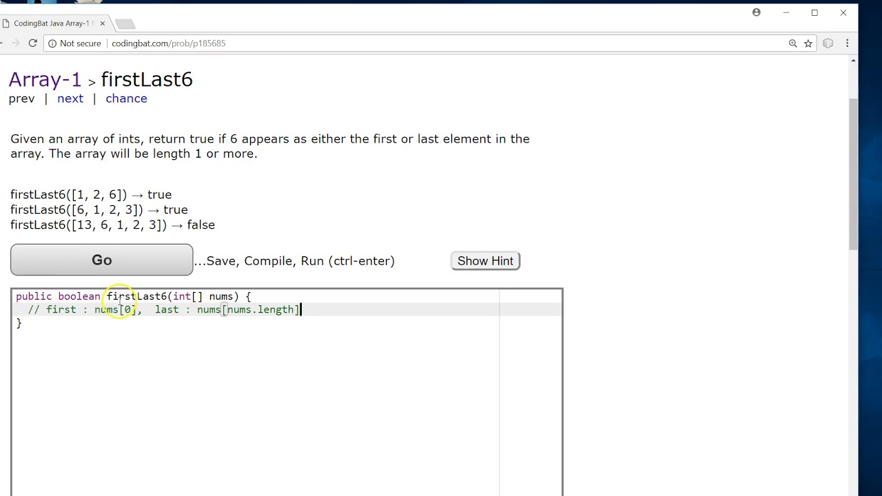 Java Practice Codingbat Com Array 1 1 Youtube
