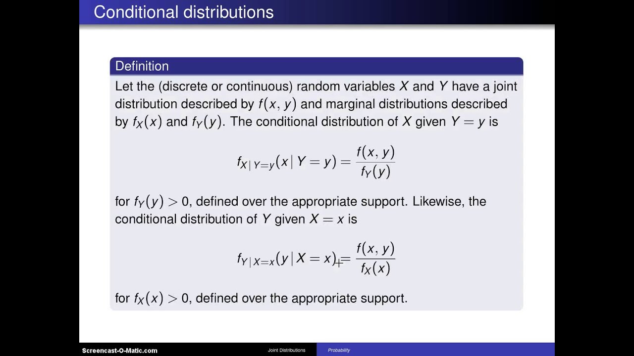 Bivariate Distributions Conditional Distributions Youtube