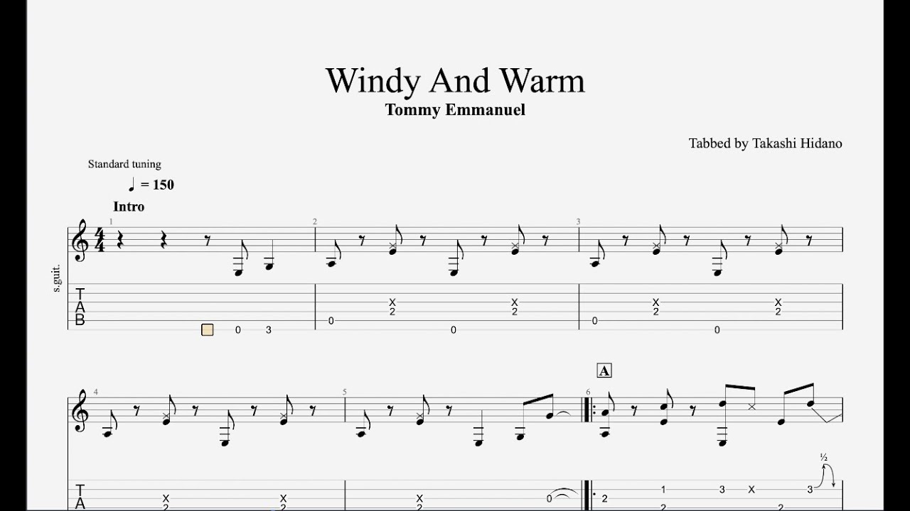 Windy And Warm Tab Pdf Tommy Emmanuel Cover Guitar Pro Tab Youtube