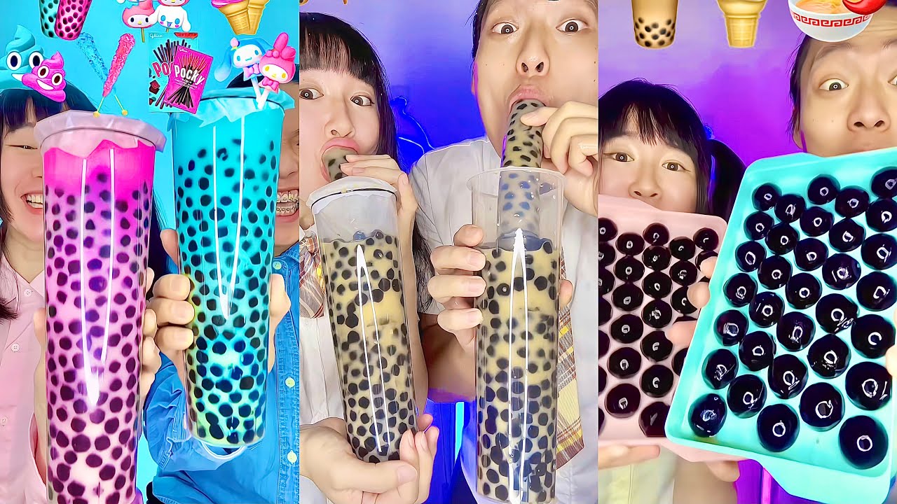Rainbow Boba Emoji Food Challenge Asmr Compilation Bubble Teaрџґµ Part5