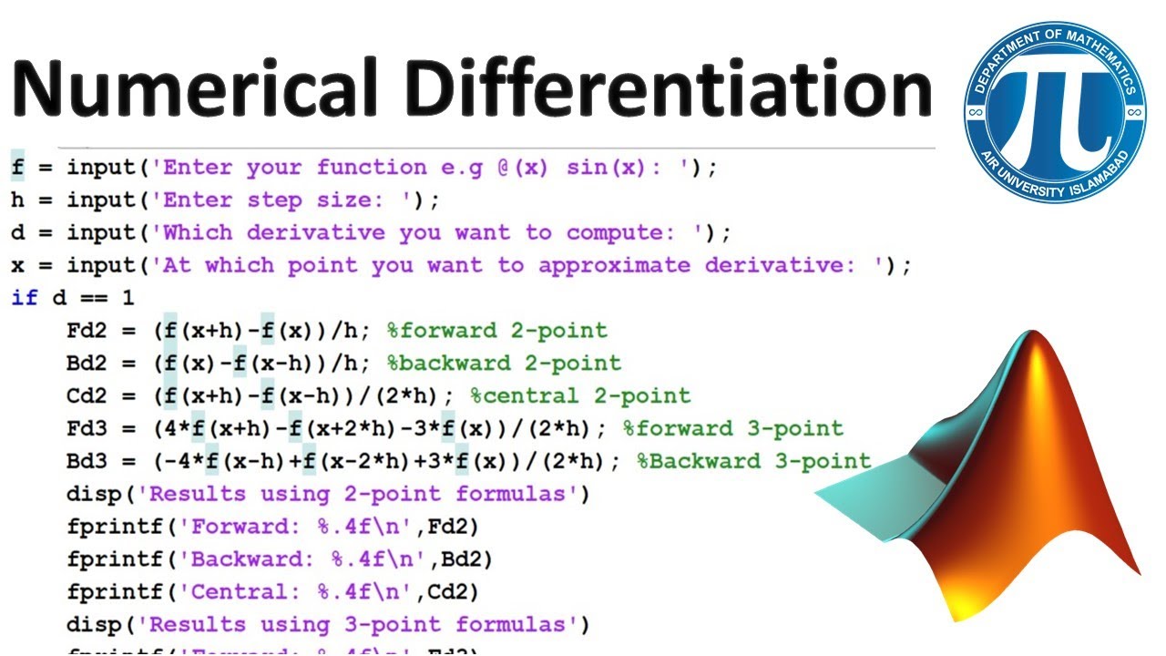 Numerical Differentiation With Matlab Code Youtube