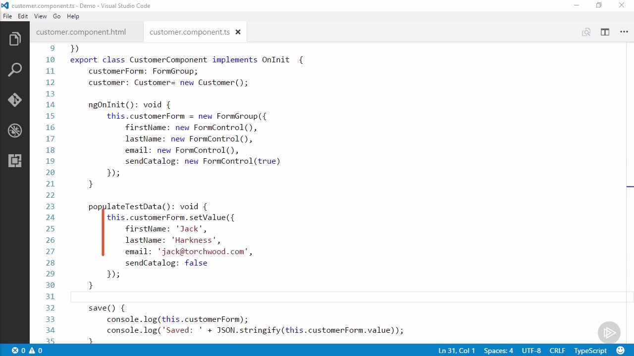 14 Angular 2 Fundamentals Using Setvalue And Patchvalue Youtube