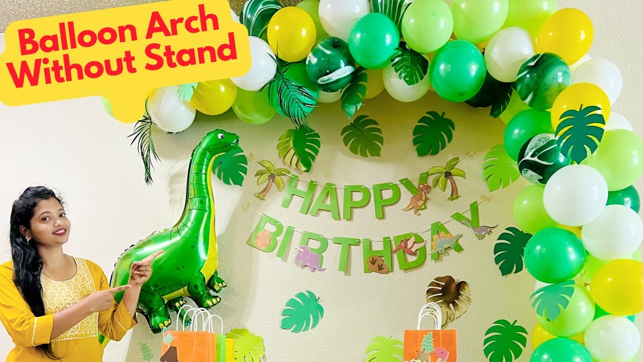 Easiest Balloon Arch Tutorial Without Stand Dinosaur Theme Birthday