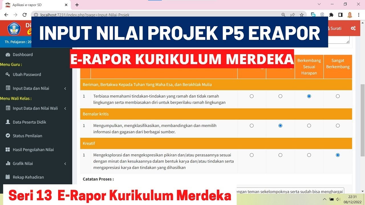 Cara Input Nilai Projek P5 Erapor Kurikulum Merdeka Youtube