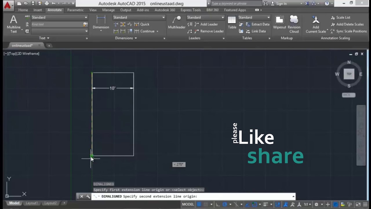 Auto Cad Tutorial Series 14 Rectangle Command In Auto Cad Youtube