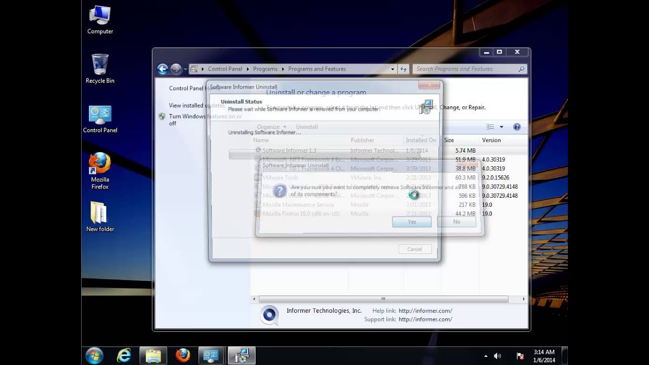 How To Uninstall Software Informer 1 3 Youtube