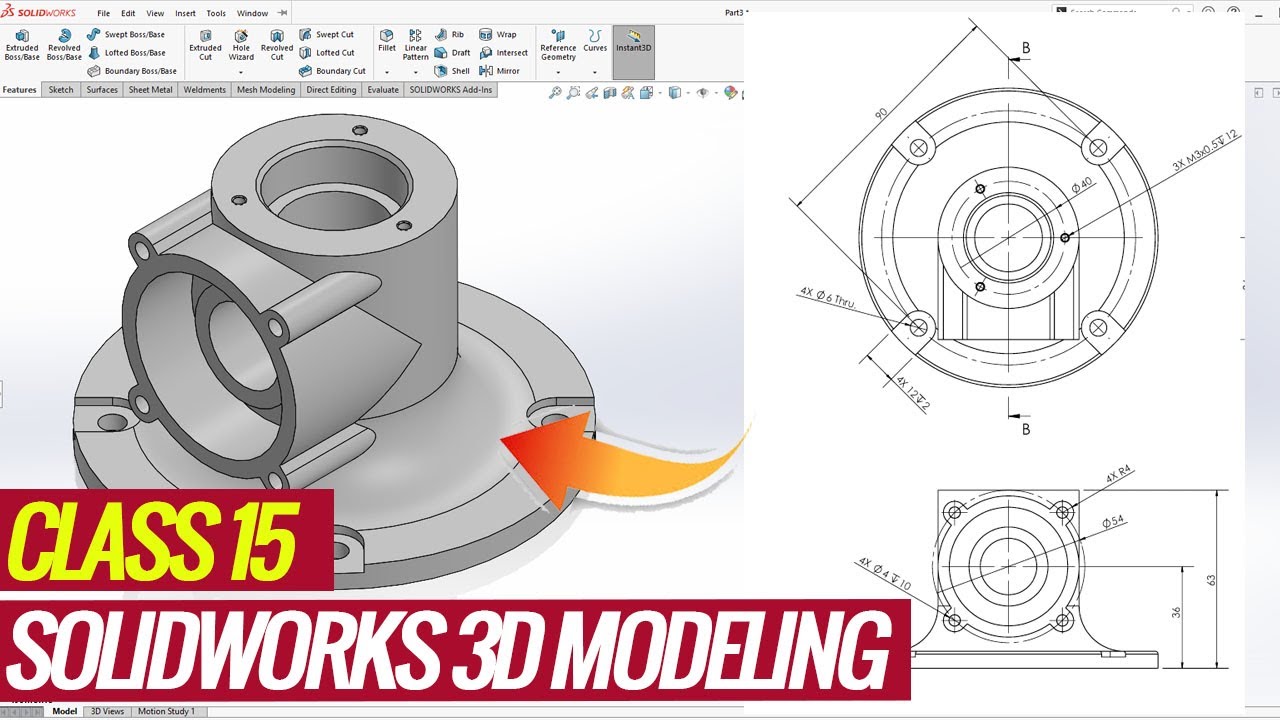 Learn Solidworks 3d Modeling From 2d Drawing Solidworks Tutorials