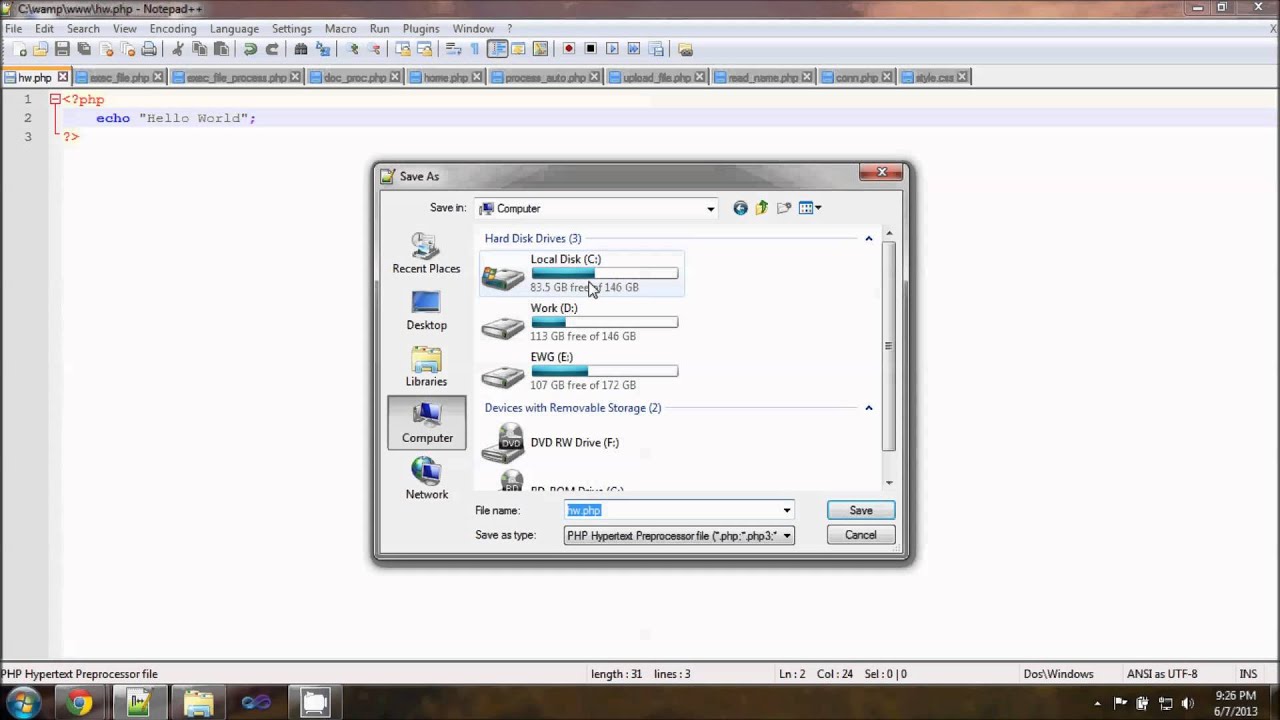 Php Tutorial 1 Hello World Program Youtube