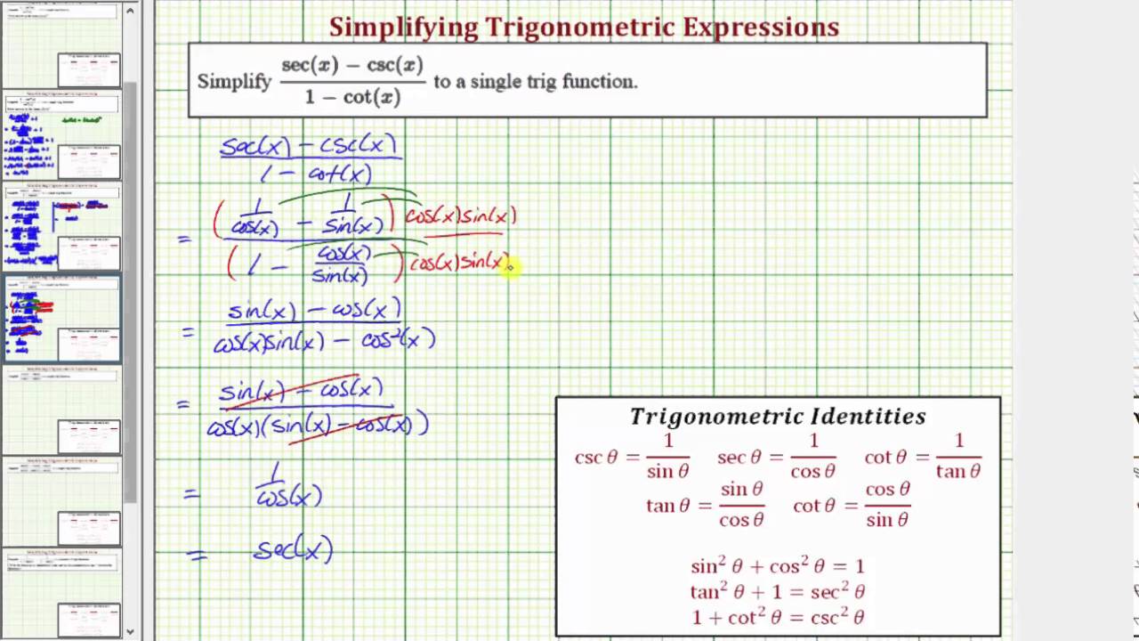 Ex Simplify A Trigonometric Expression Trig Trig 1 Trig B