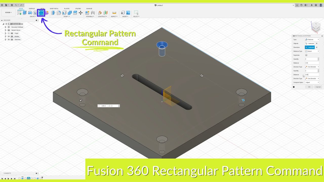 Rectangular Pattern Command Fusion 360 Part Tutorial Autodesk