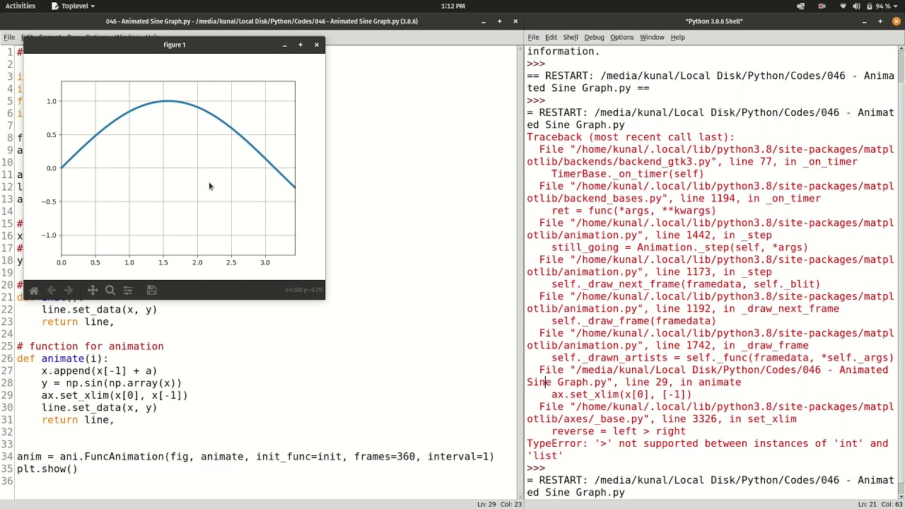 Animated Sine Graph Matplotlib Python Youtube