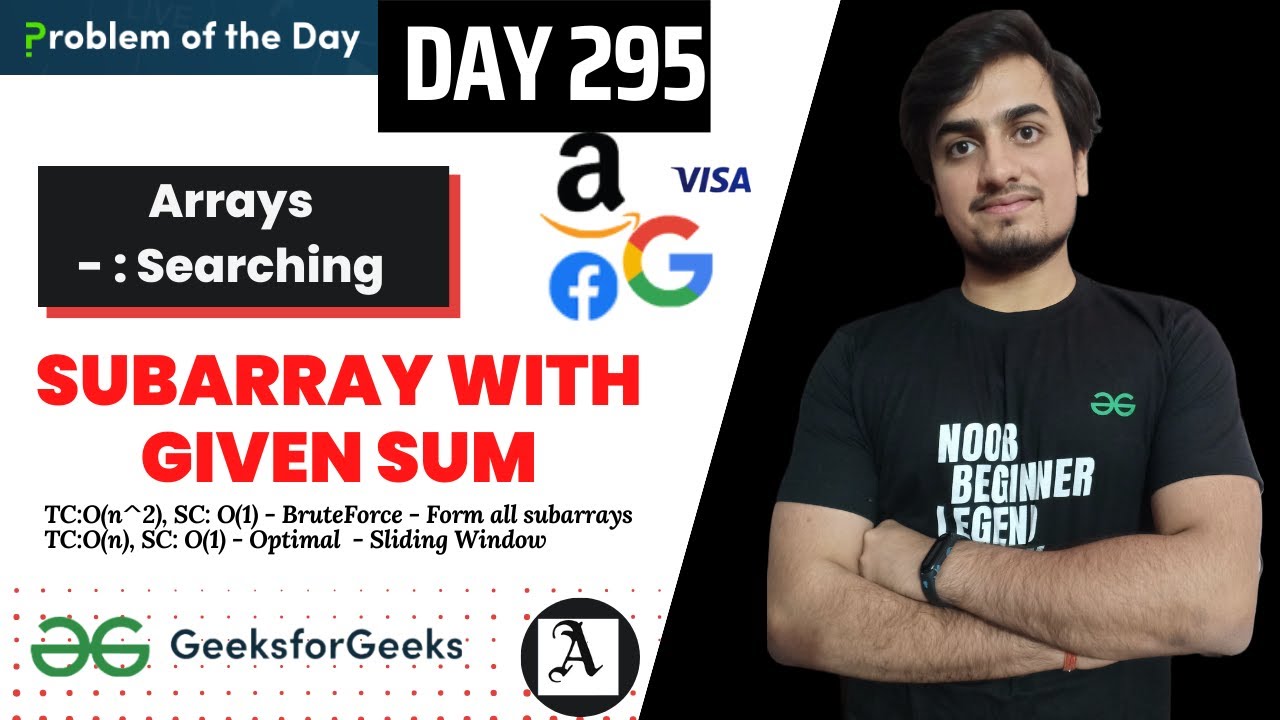 Day 295 Subarray With Given Sum Java C Gfg Potd Dsa Sheet