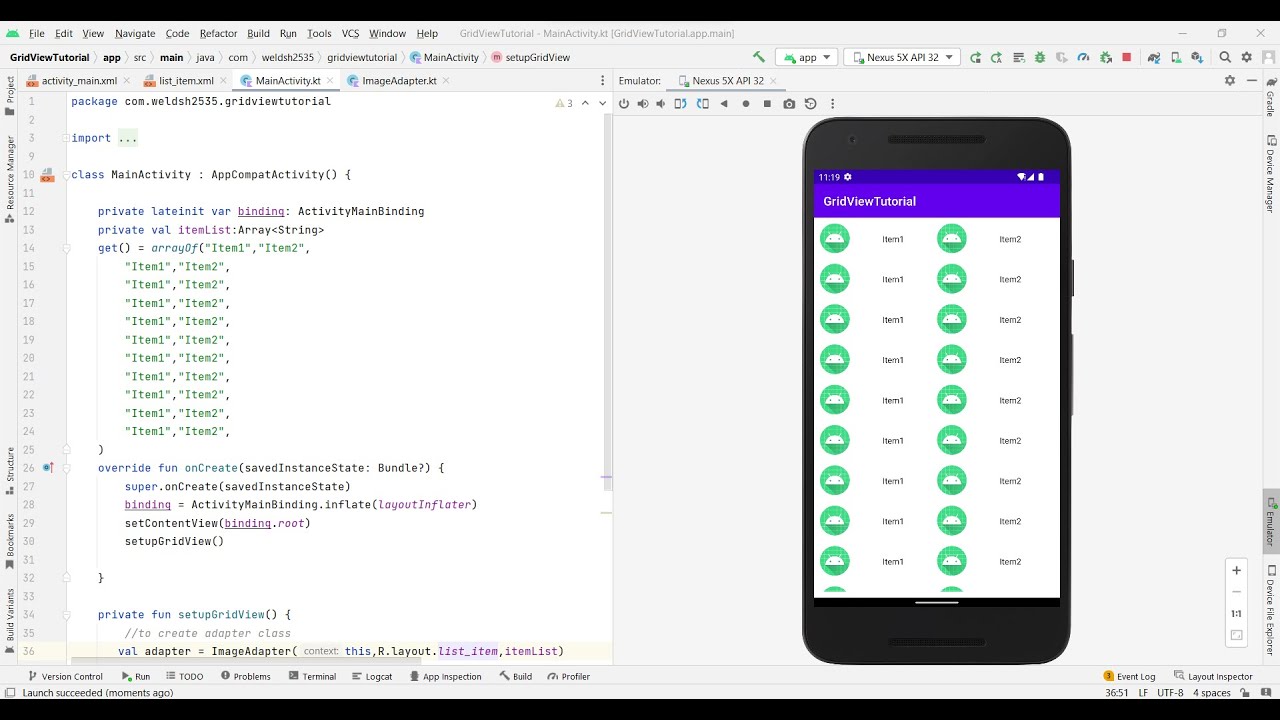 How To Implement Gridview In Android Studio Kotlin Youtube