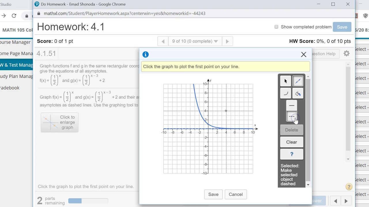 Graph Exponential Functions By Mathxl Tools Homework 4 1 Youtube