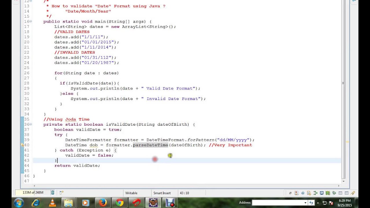 How To Validate Date Format Using Java Youtube
