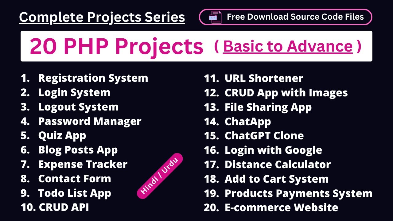 20 Php Projects With Source Code Complete Series Playlist Youtube