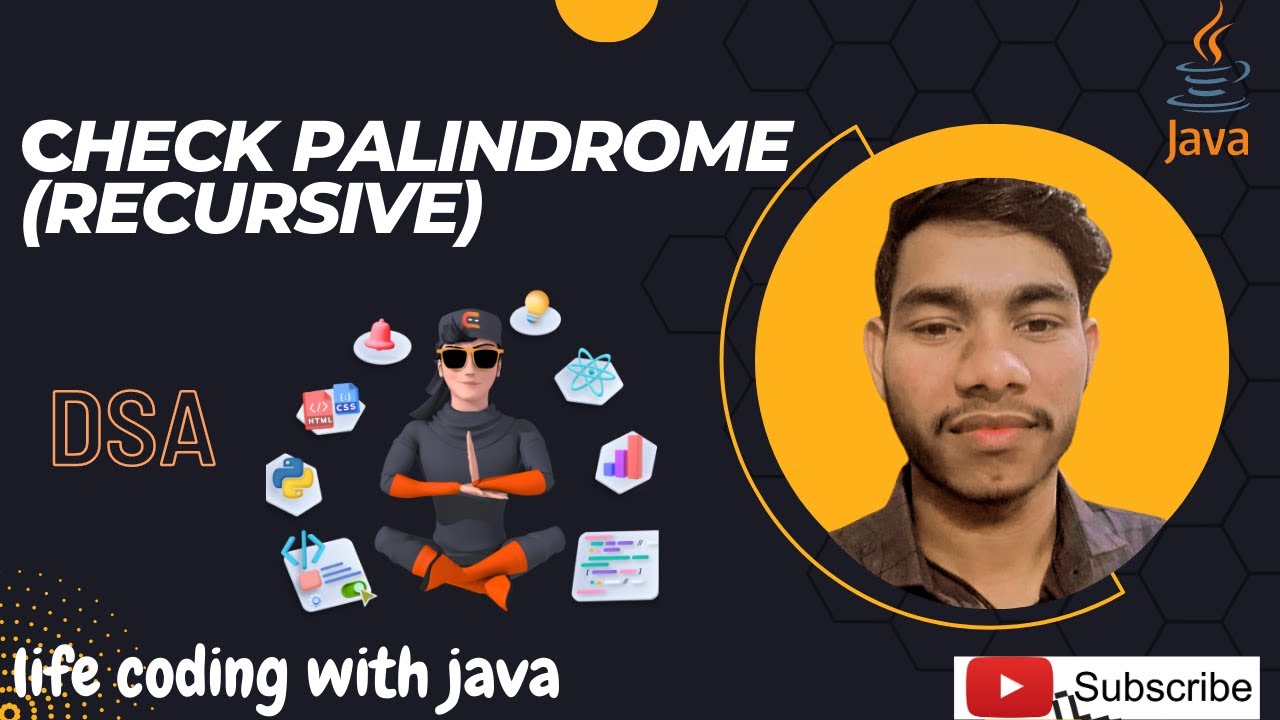 Check Palindrome Recursive Java Dsa Youtube
