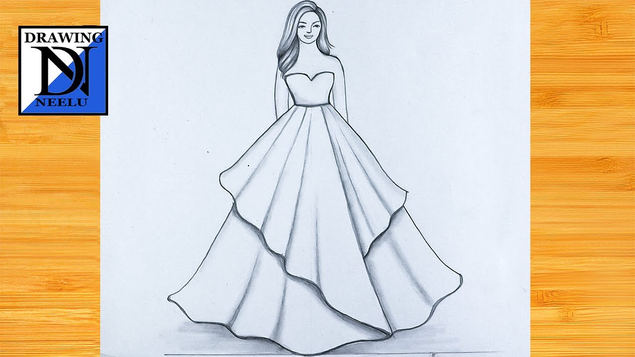How To Draw Easy Girl With Beautiful Dress Pencil Sketch For Beginner