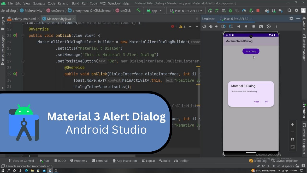 How To Create Material 3 Alert Dialog In Android Android Studio Youtube