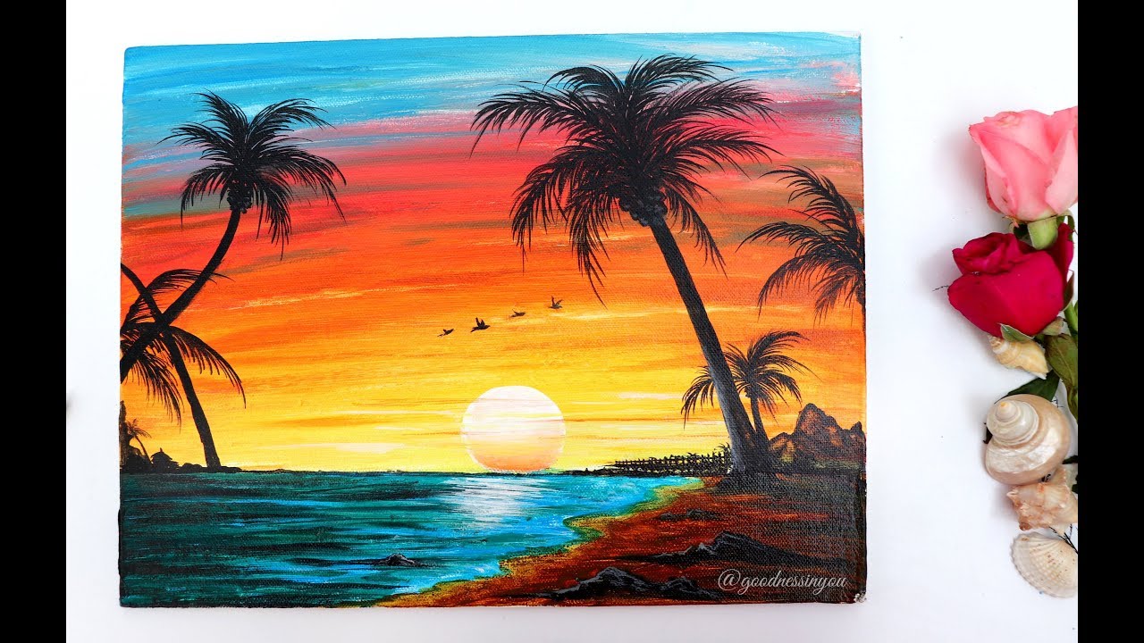 Acrylic Painting Ocean Sunset Painting Watercolor