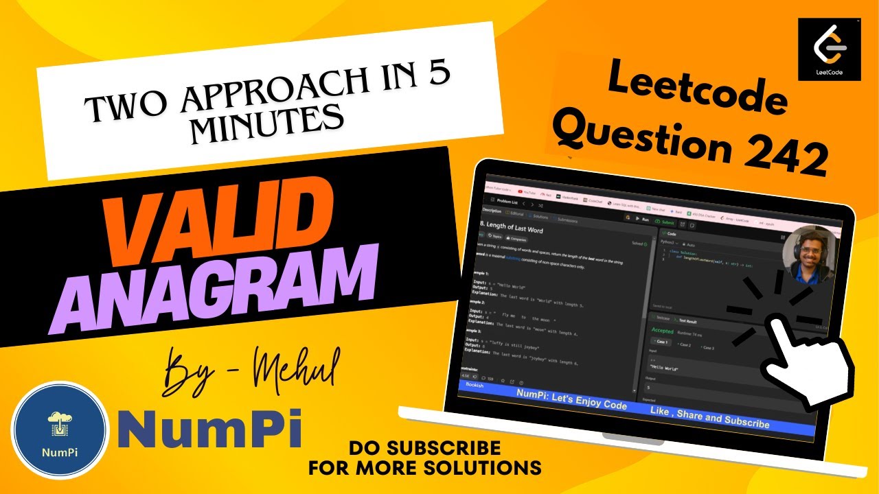 Master Leetcode Question 242 Valid Anagram Hashmap Array Python