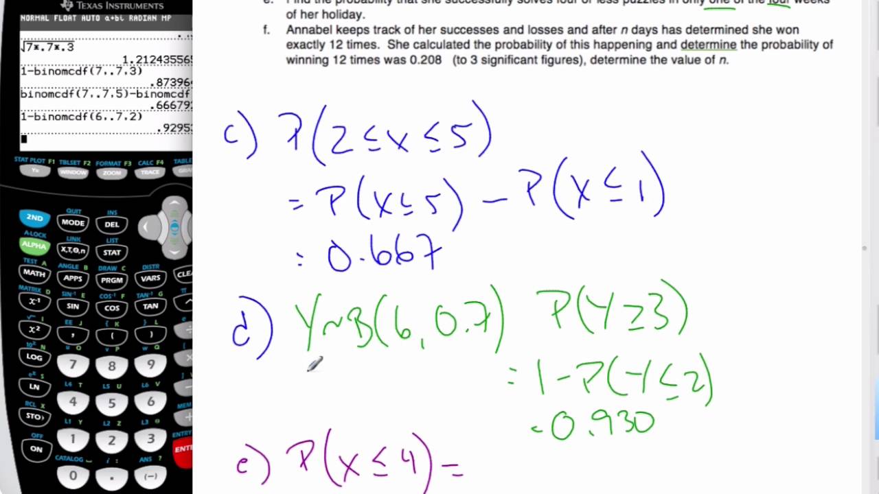 Ib Hl Math 11 02 2 Binomial Distribution Example Gdc Youtube