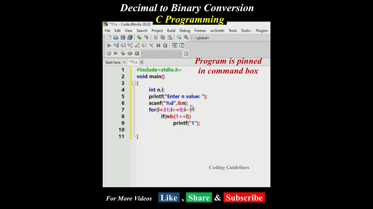Decimal To Binary Conversion Short Using Bitwise Operator C
