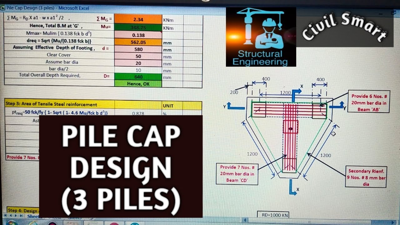 Triangular Pile Cap Design 3 Piles By Civil Smart Youtube