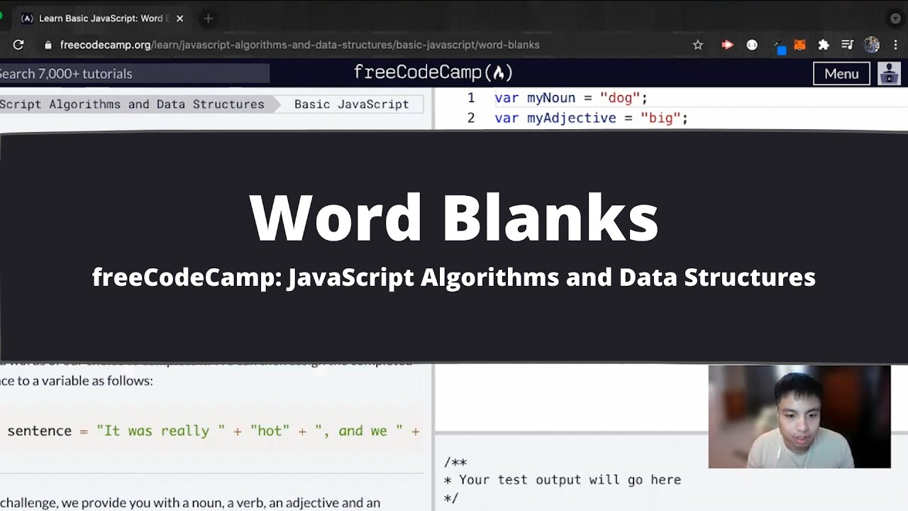 Word Blanks Basic Javascript Freecodecamp Tutorial Youtube