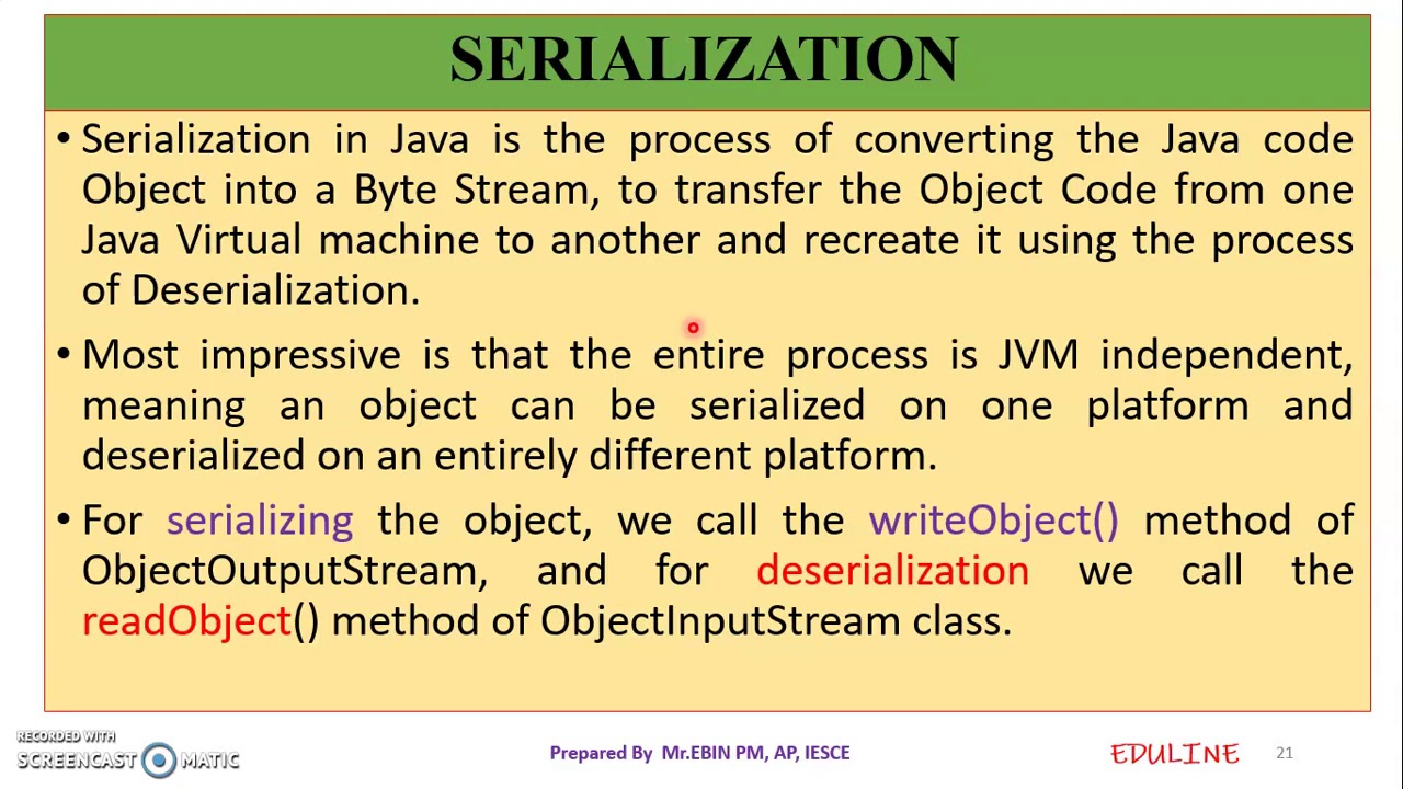 Java Module 3 Topic 10 Serialization Object Stream Youtube