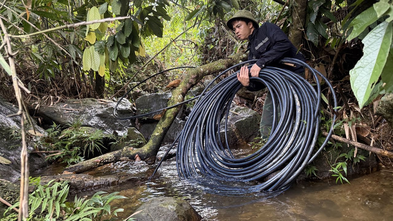 Draw Clean Water With Plastic Pipes From Mountain Water Source Green