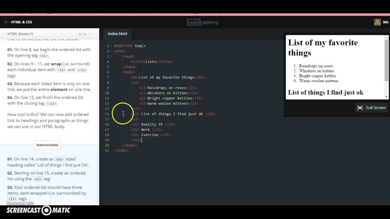 Codecademy Html Basics Ii 1 16 4 16 Youtube