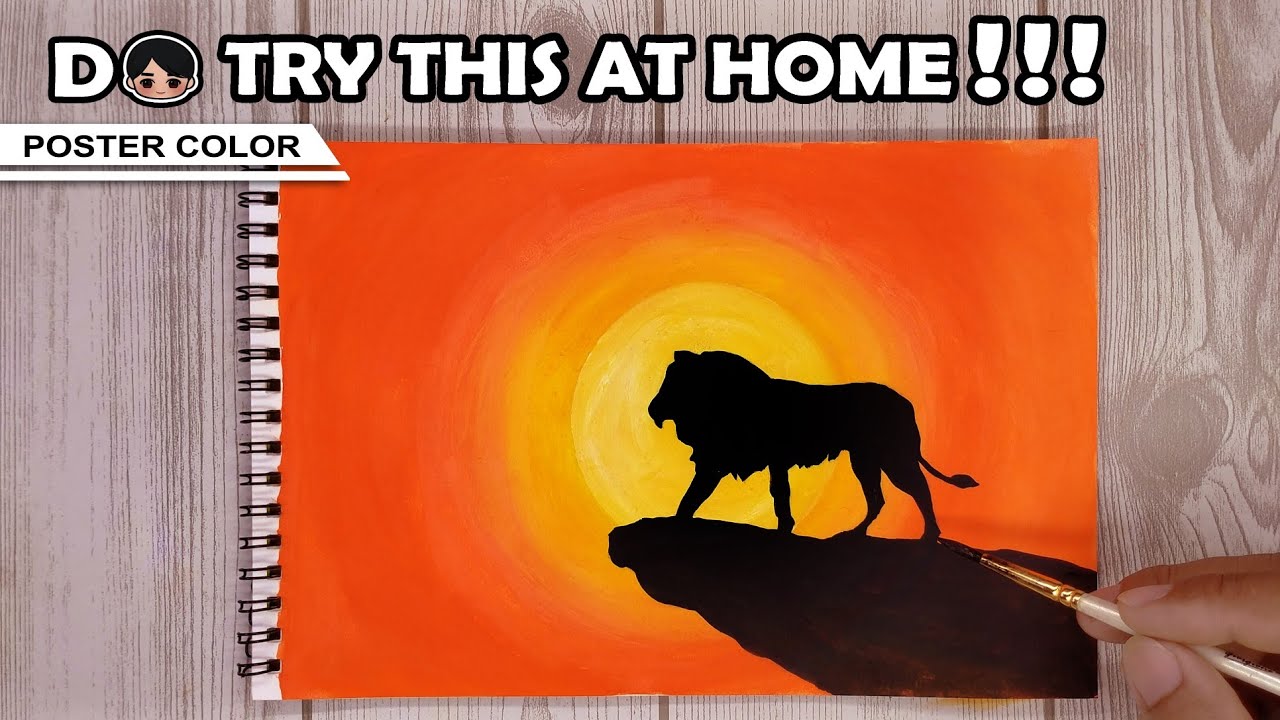 Lion King And Sunset Painting Easy Step By Step Painting For