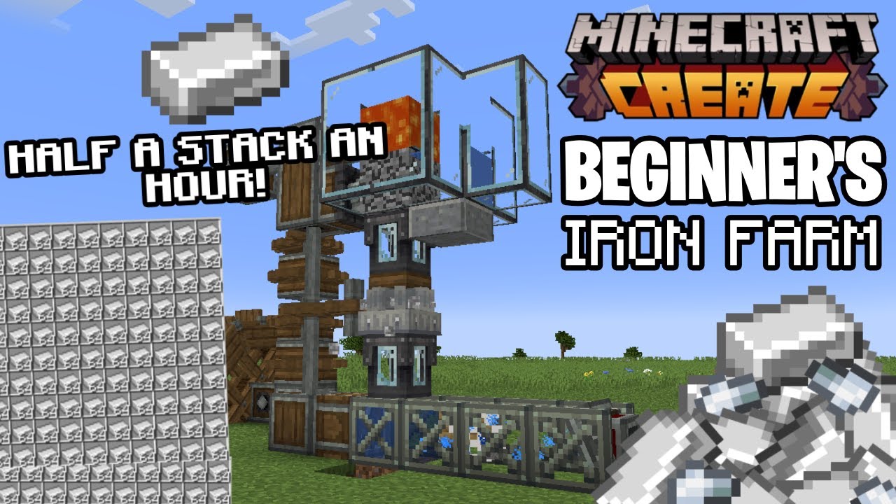 Beginner S Easy Iron Farm Minecraft Create Mod Tutorial Youtube