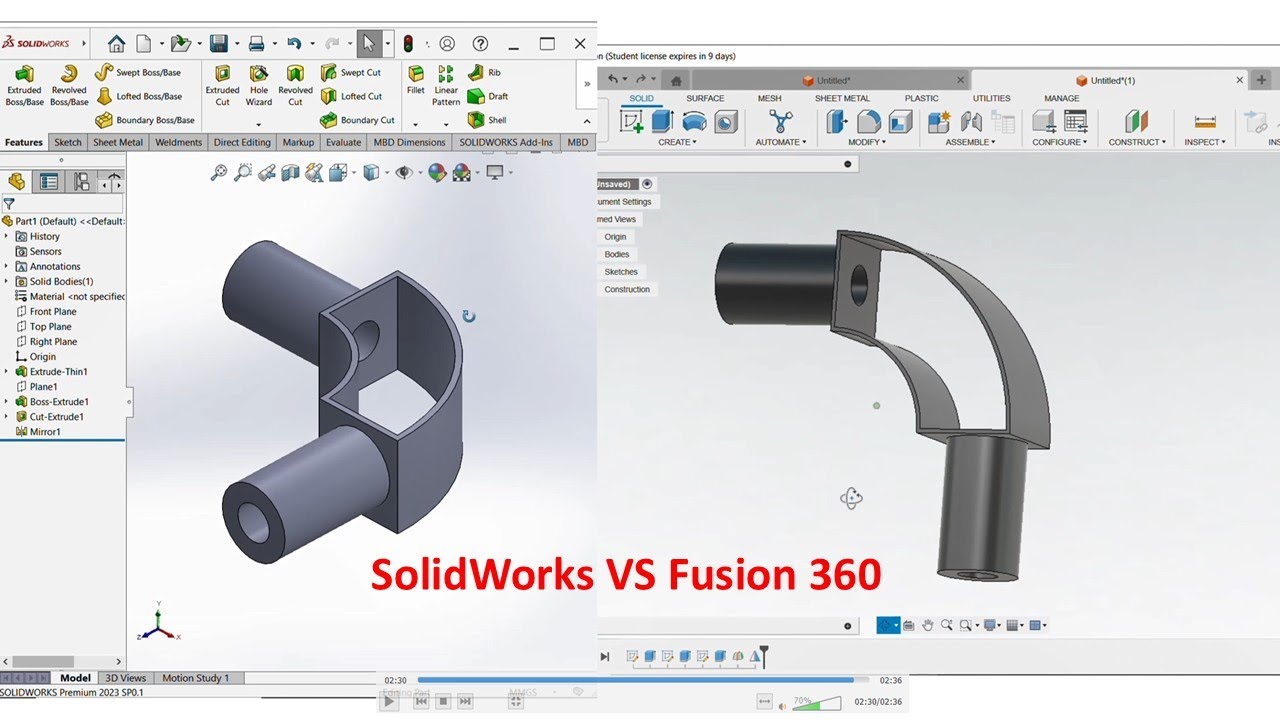 Comparison Between Solidworks Vs Fusion 360 Youtube